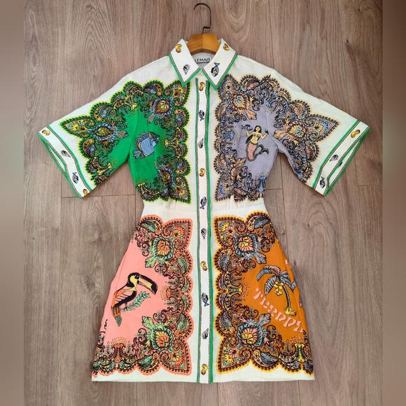 Alémais | Dresses | Alemais Trippy Troppo Printed Linen Mini Dress ...